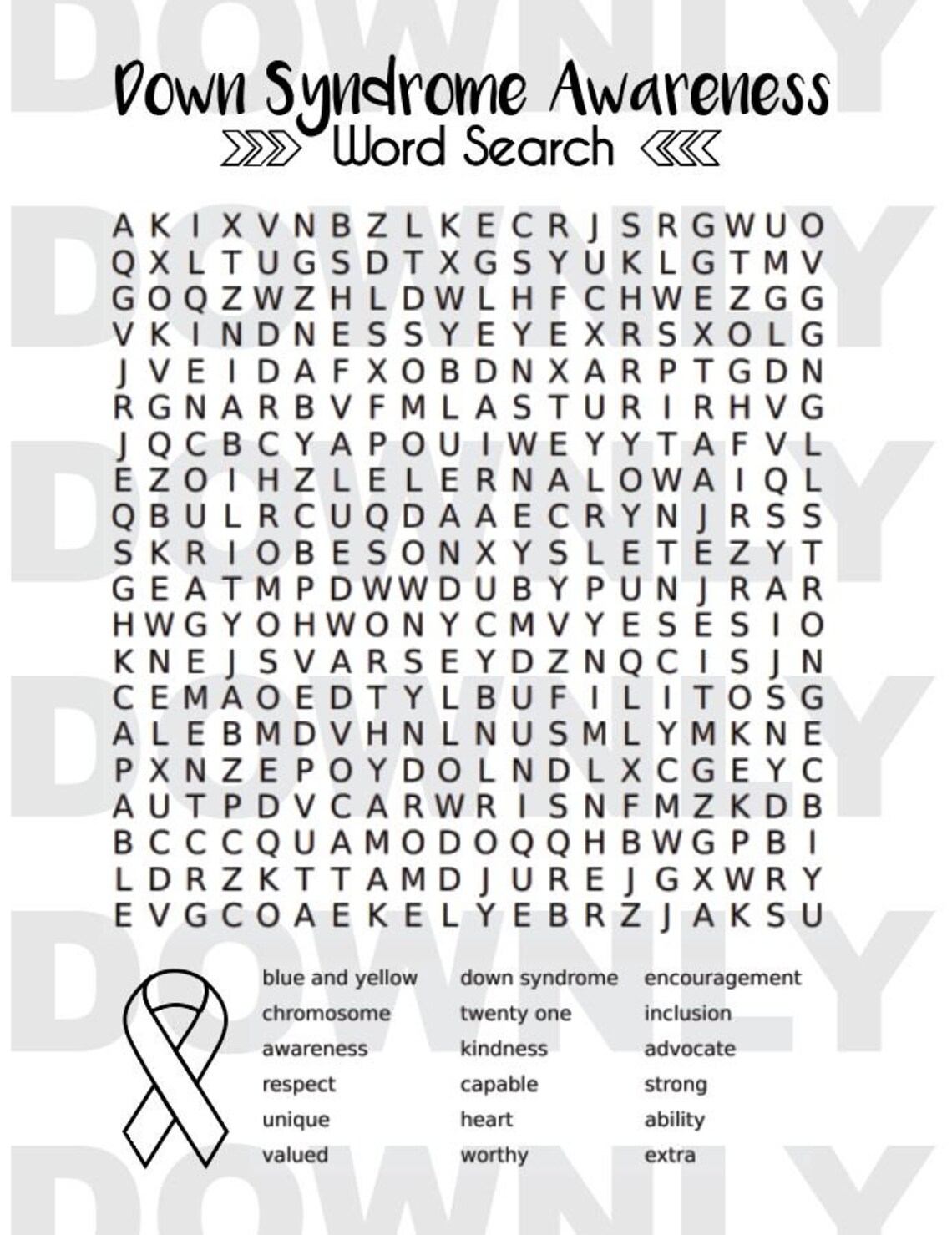Down Syndrome Awareness Activity Page Word Search Instant Download - Etsy