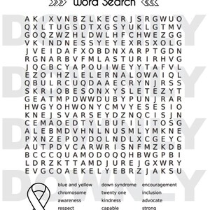 Down Syndrome Awareness Activity Page Word Search Instant Download - Etsy