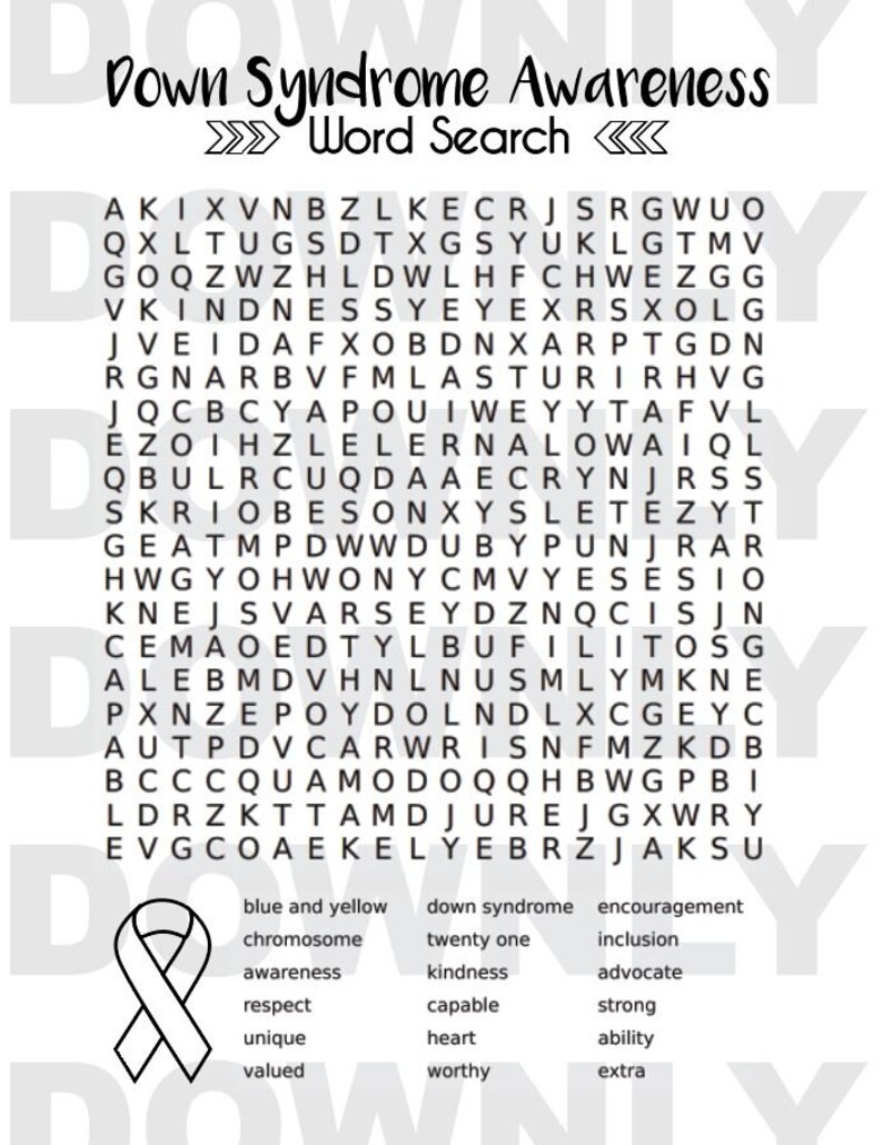 Down Syndrome Awareness Activity Page Word Search Instant Download - Etsy