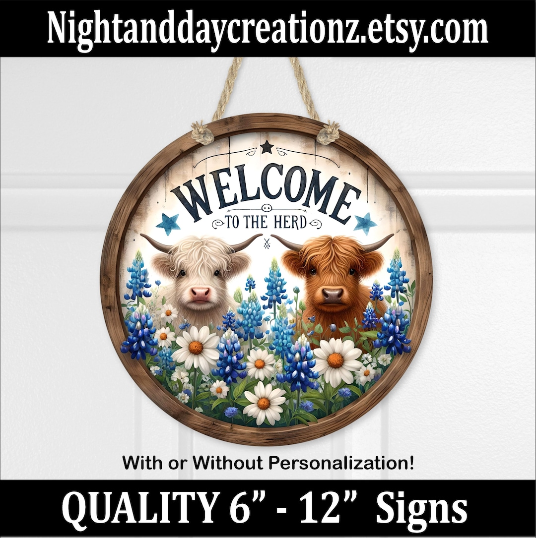 Cow Welcome Sign, Highland Cow Welcome, Rustic Welcome Sign, Farm ...