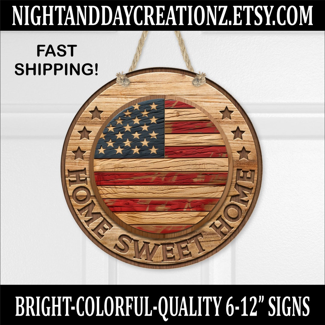 Welcome Sign, American Welcome Sign, USA, Door Sign, Patio Sign, Round ...
