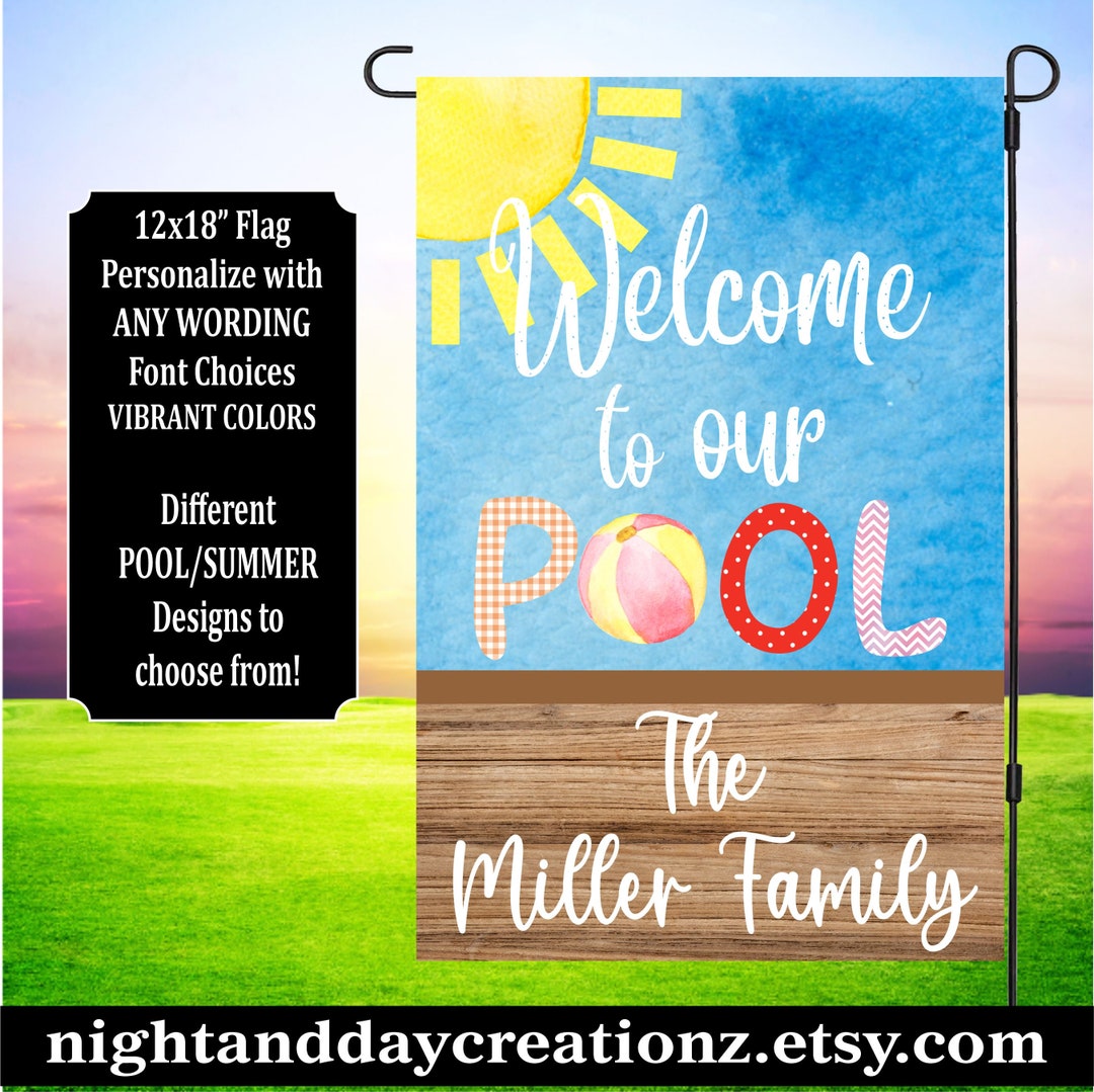 Pool Welcome Flag, Personalized Pool Flag, Outdoor Garden Flag, Pool ...