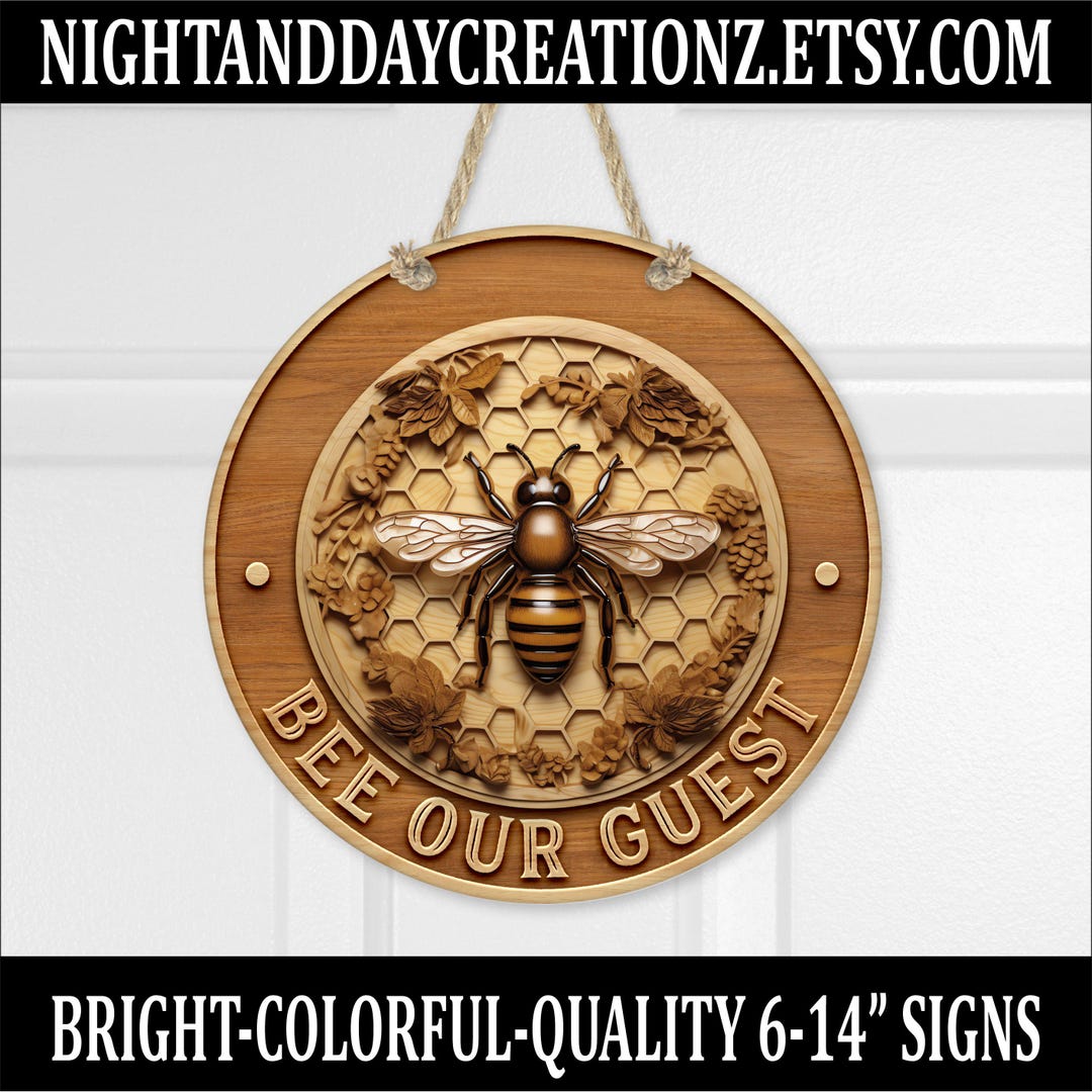Bee Our Guest, Bee Sign, Welcome Sign, Welcome Door Hanger, Rustic Sign, Sunflower, Round Sign ...