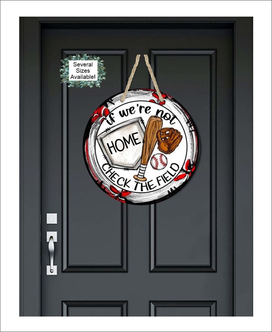 Baseball Sign, If Not Home We're at the Ballpark Round Door Sign ...