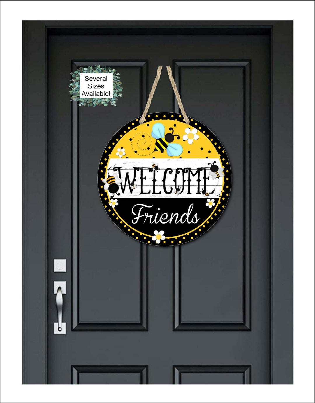 Bee Welcome Sign, Bee Door Sign, Welcome, Door Hanger, Round Sign ...
