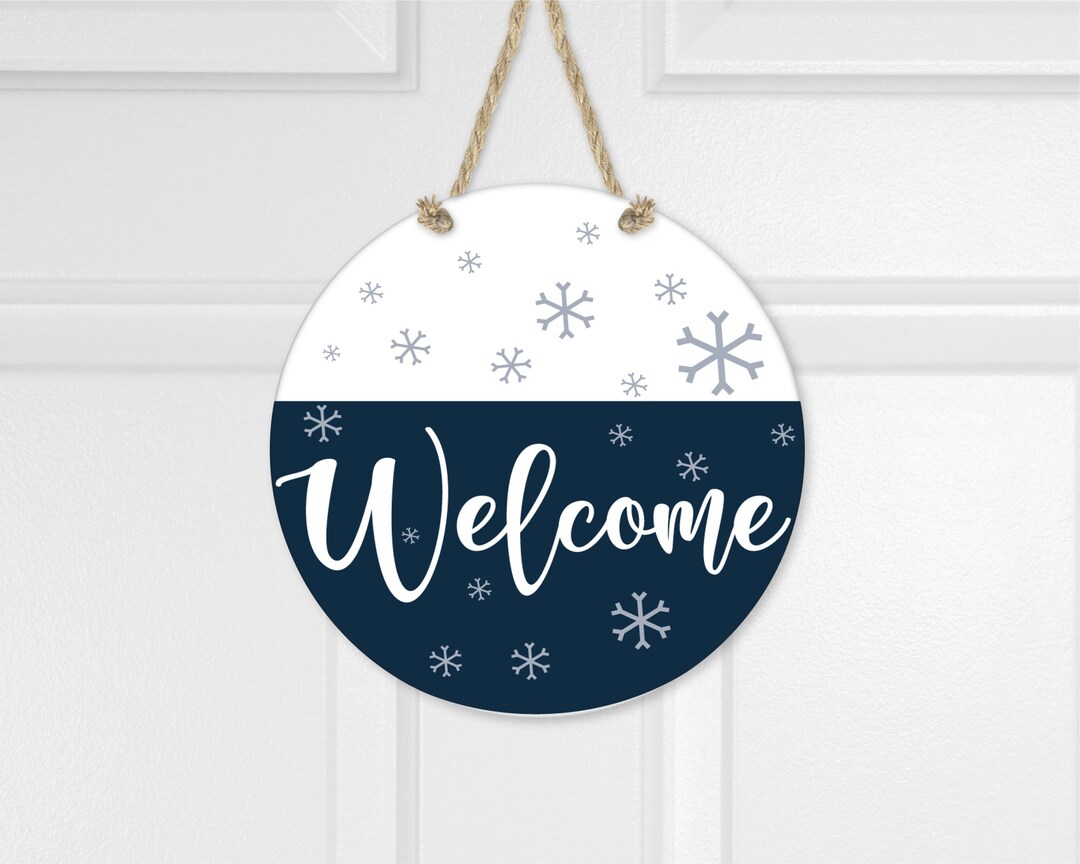 Welcome Snowflake Winter Sign, Door Hanger, Door Sign, Welcome, Round ...