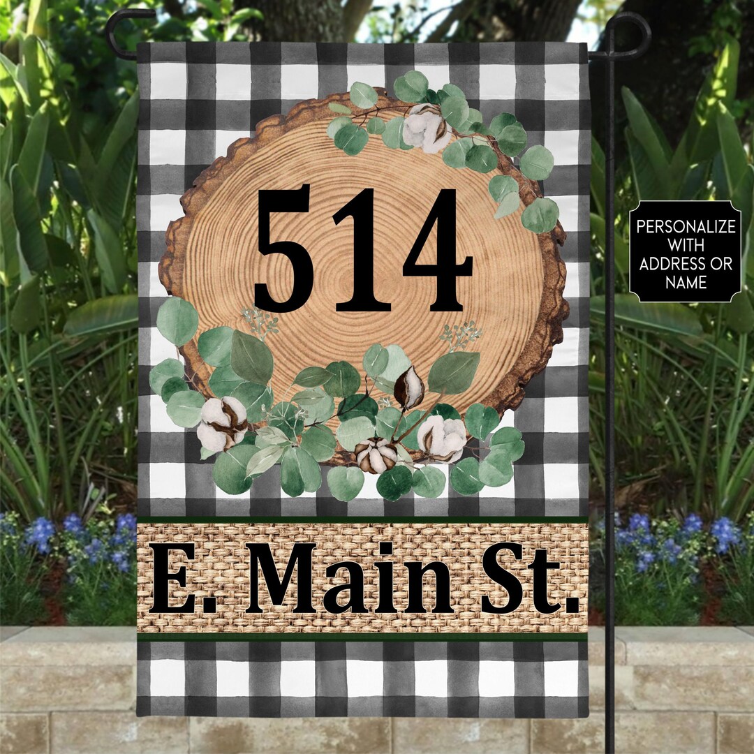 Personalized Address Garden Flag: Rustic Buffalo Plaid, 12x18 - Etsy