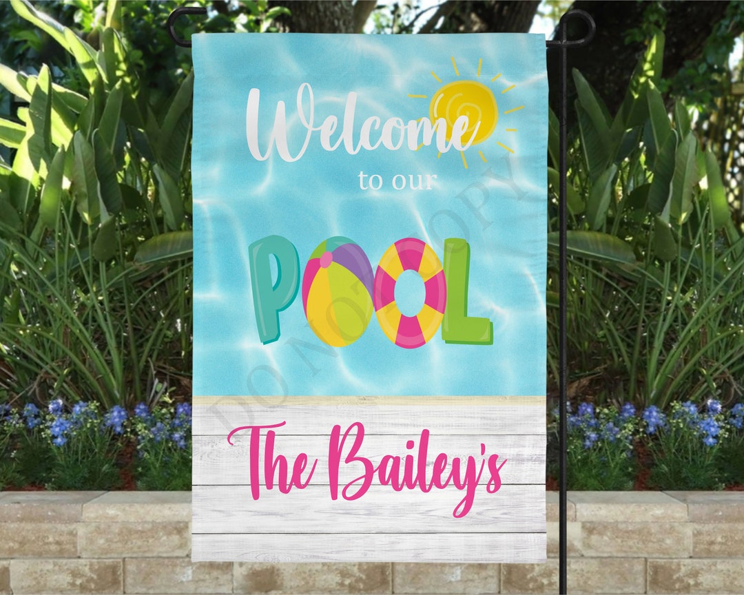 Pool Welcome Flag, Personalized Pool Flag, Outdoor Garden Flag, Pool ...