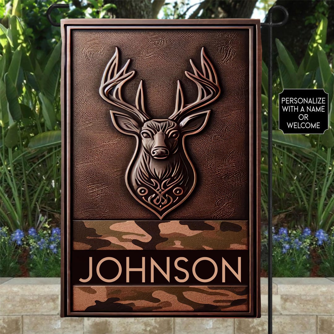 Rustic Deer Welcome Garden Flag: Personalized Hunting Decor (12x18) - Etsy