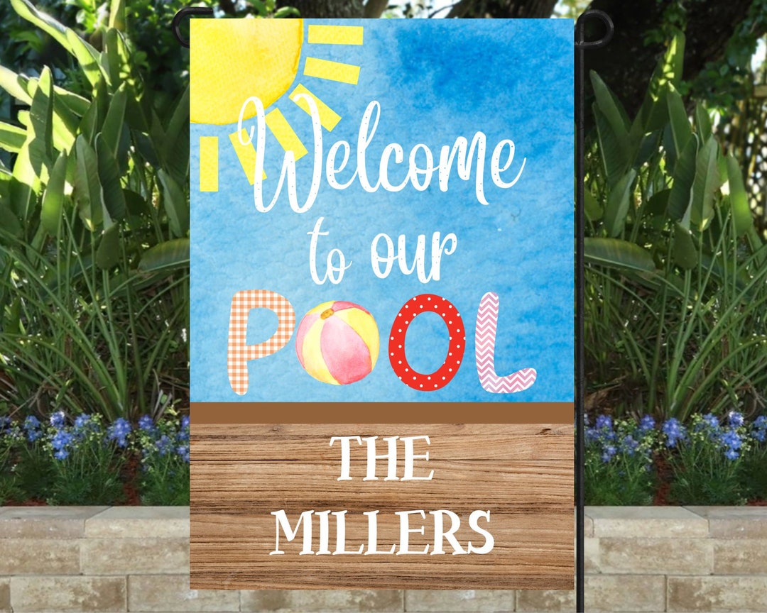 Pool Welcome Flag, Personalized Pool Flag, Outdoor Garden Flag, Pool ...