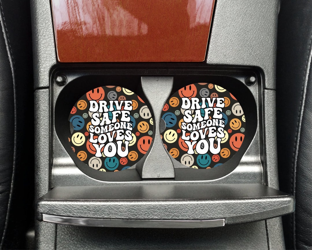 Smiley Face Car Coaster, Boho Car Coaster, Groovy Car Coaster, Hippie ...