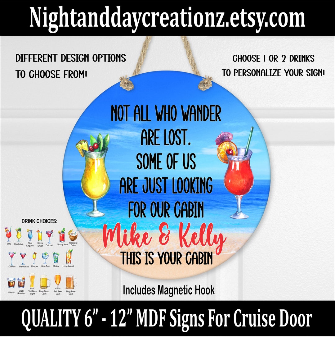 Personalized Cruise Door Sign: Tropical Drinks, Magnetic Hook, MDF - Etsy
