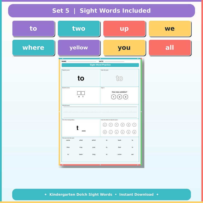 Kindergarten Sight Word Worksheets Set 5 | Dolch Word Practice ...