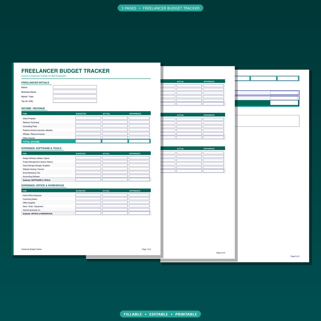 Freelancer Budget Tracker | Fillable PDF Expense Planner - Etsy