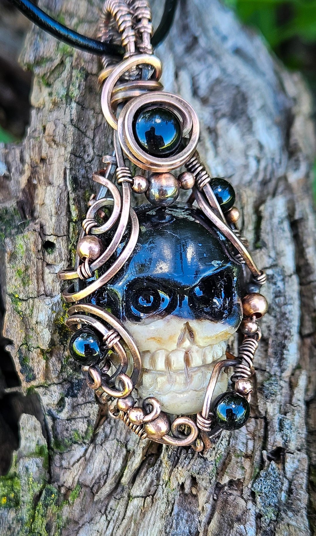 Handmade Wire Wrapped Palm Root Jasper Skull Pendant in Copper ...