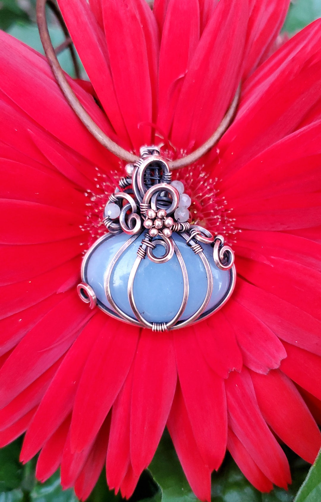 Handmade Wirewrapped Angelite Pumpkin Pendant, in Pure Copper Wire ...