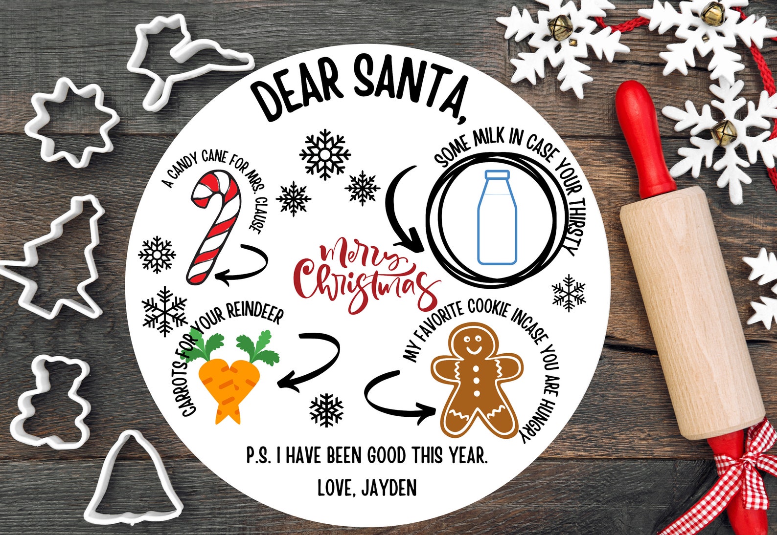 Santa Cookie Plate SVG Print, Dear Santa Tray Sublimation, Digital ...