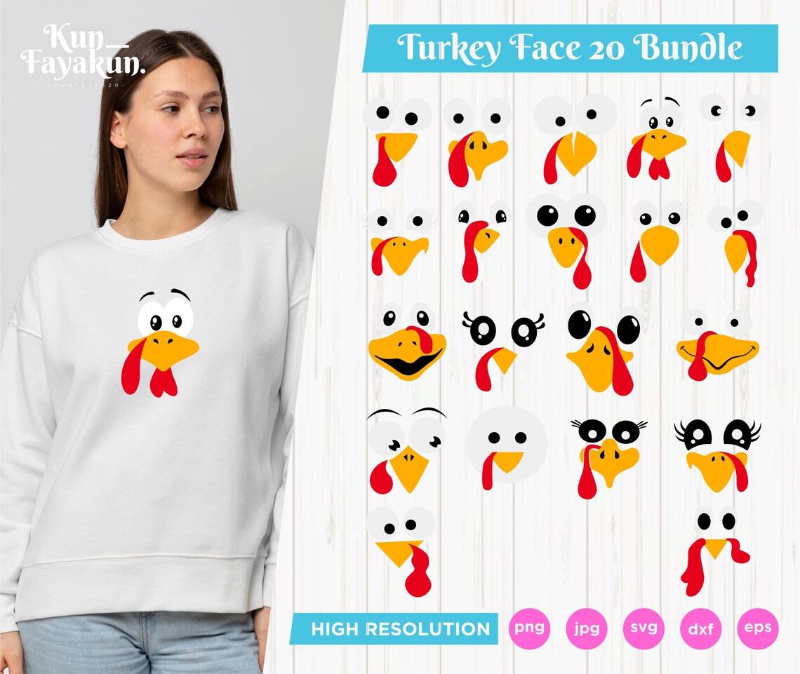Turkey Face SVG, Turkey Face Bundle SVG, Turkey Face Silhouette, Turkey ...