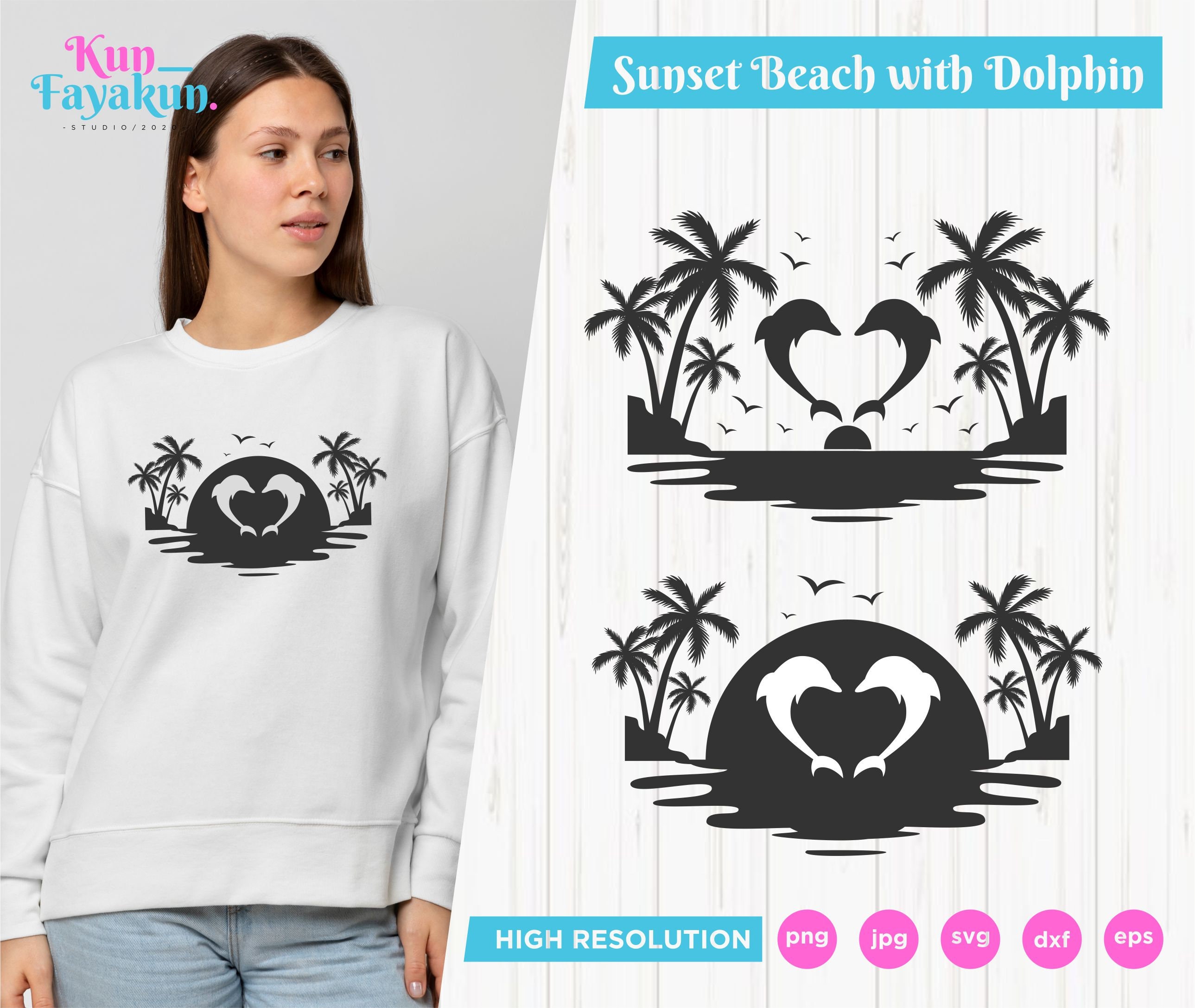 Sunset Beach With Dolphin Bundle Svg. Beach Life Svg. Hawaii Tropical ...