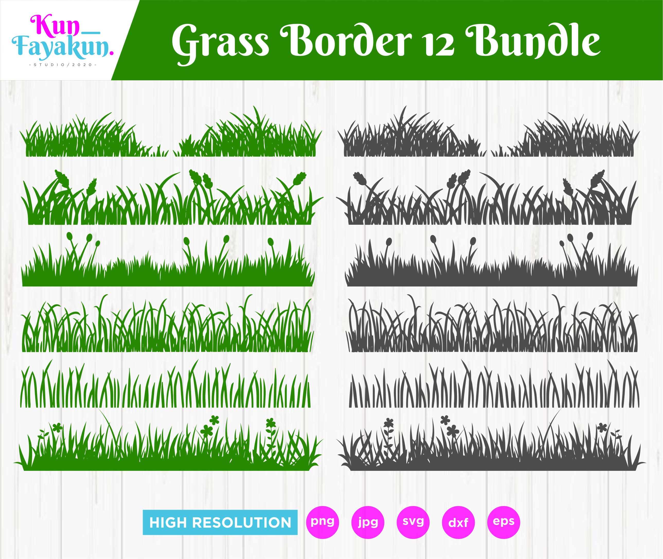 Grass Border, Grass Border SVG, Grass Bundle SVG, Grass Cut, Wild Grass ...