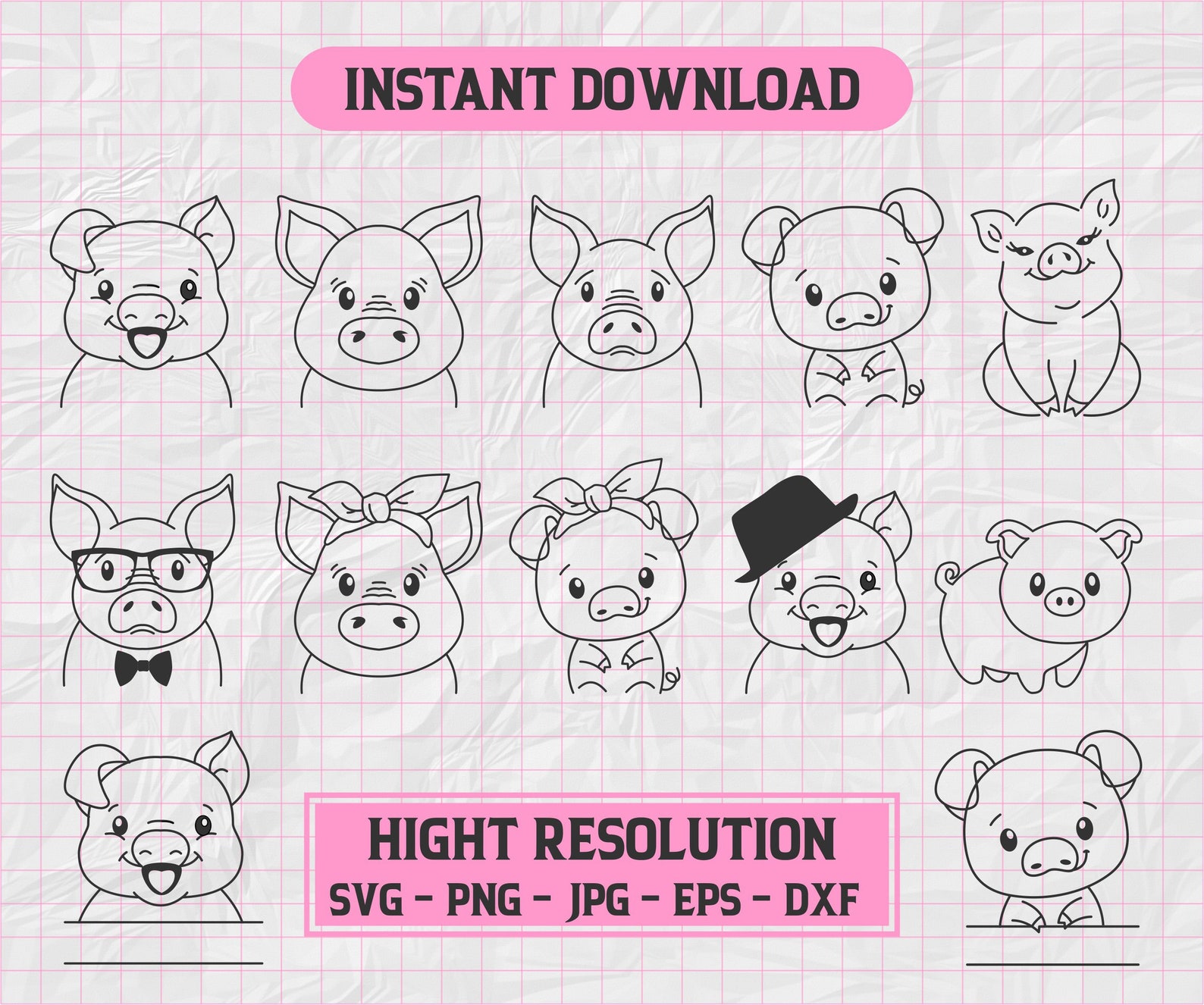 Pig SVG Bundle, Pig Face SVG, Pig Cut File, Animal Face, Cute Pig Svg ...