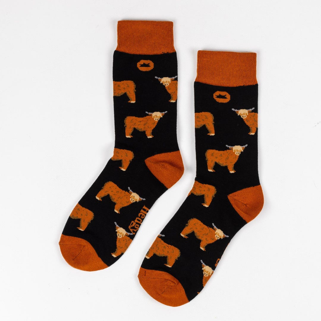 BAMBOO SOCKS | COW | Highland Cow Socks | Farm Animal Socks | Black ...