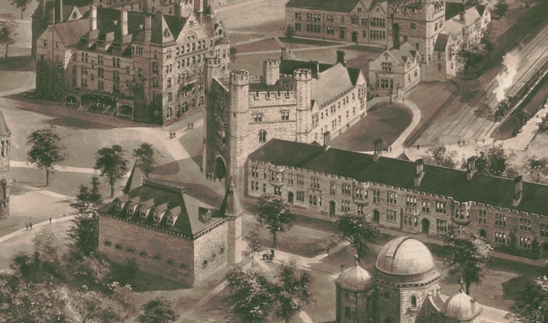 Princeton University Campus Panorama, Vintage 1900s Lithograph Replica ...