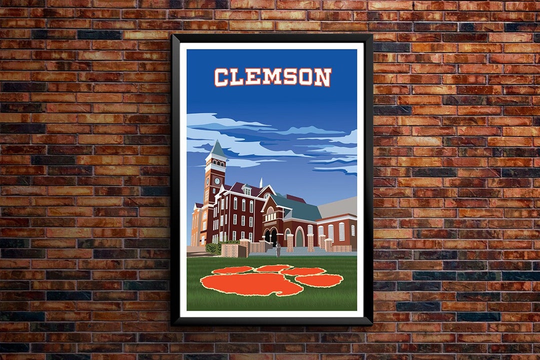 Clemson University Retro Wall Art, Tillman Hall, Clemson Tigers Decor ...
