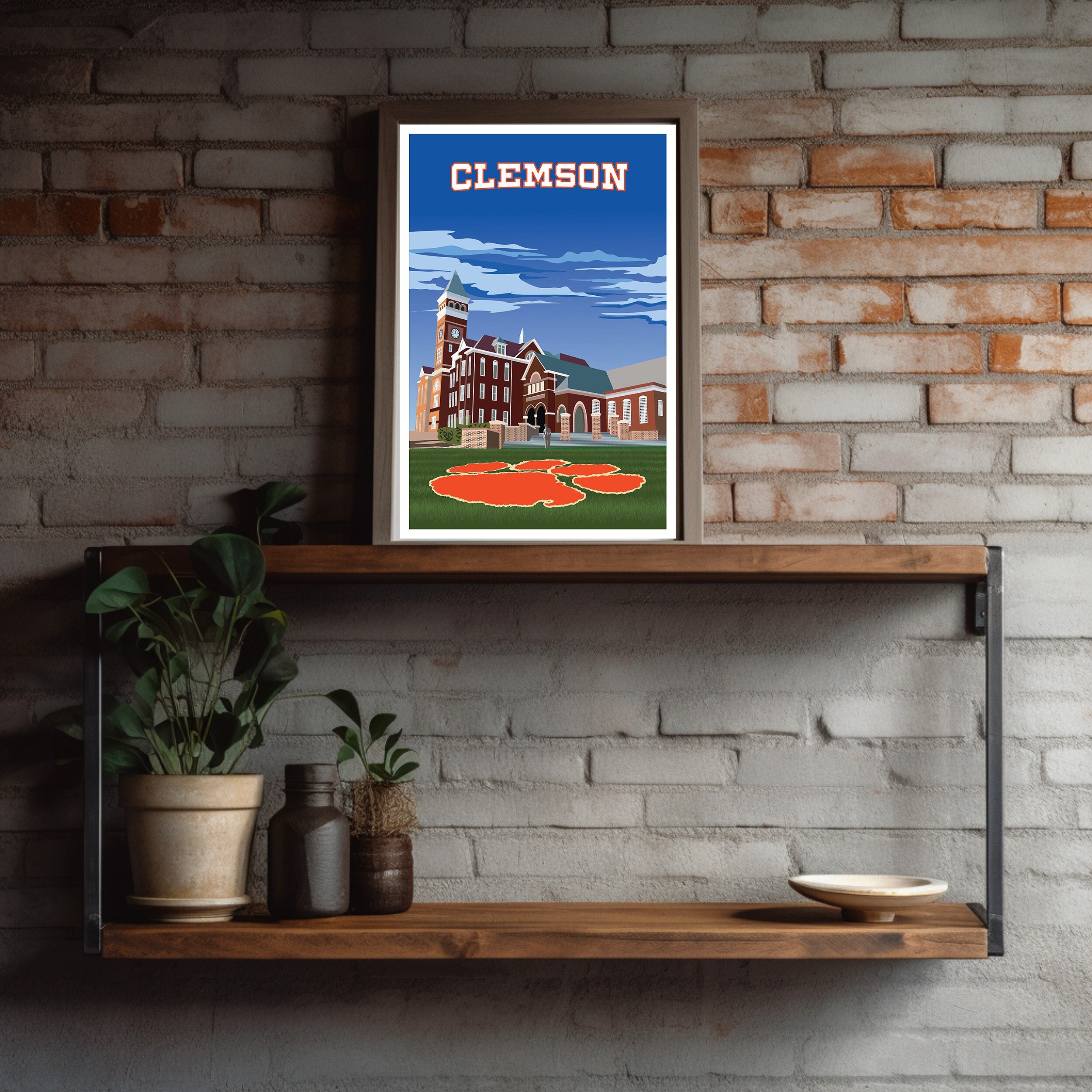 Clemson University Retro Wall Art, Tillman Hall, Clemson Tigers Decor ...