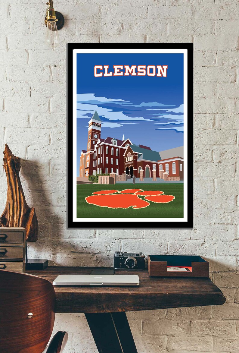 Clemson University Retro Wall Art, Tillman Hall, Clemson Tigers Decor ...