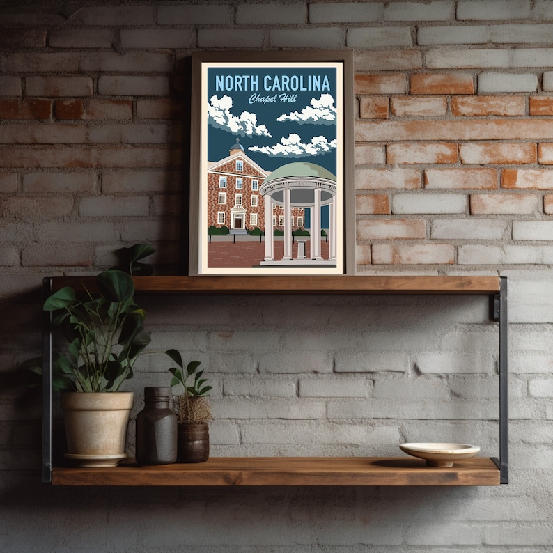 UNC Chapel Hill, Old Well Retro Wall Art, University of North Carolina ...