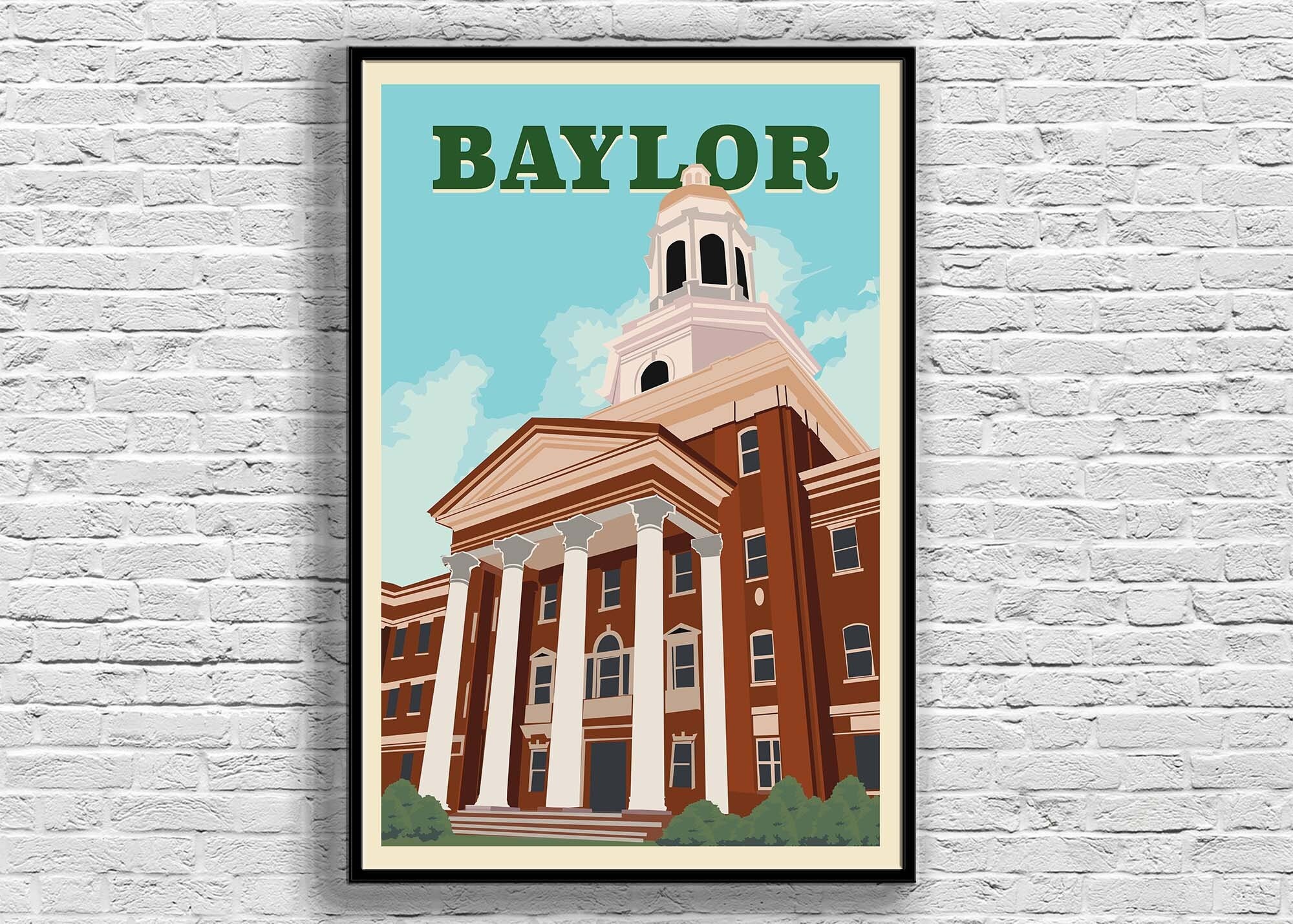 Baylor University Retro Wall Art, Pat Neff Hall Campus, Baylor Bears ...
