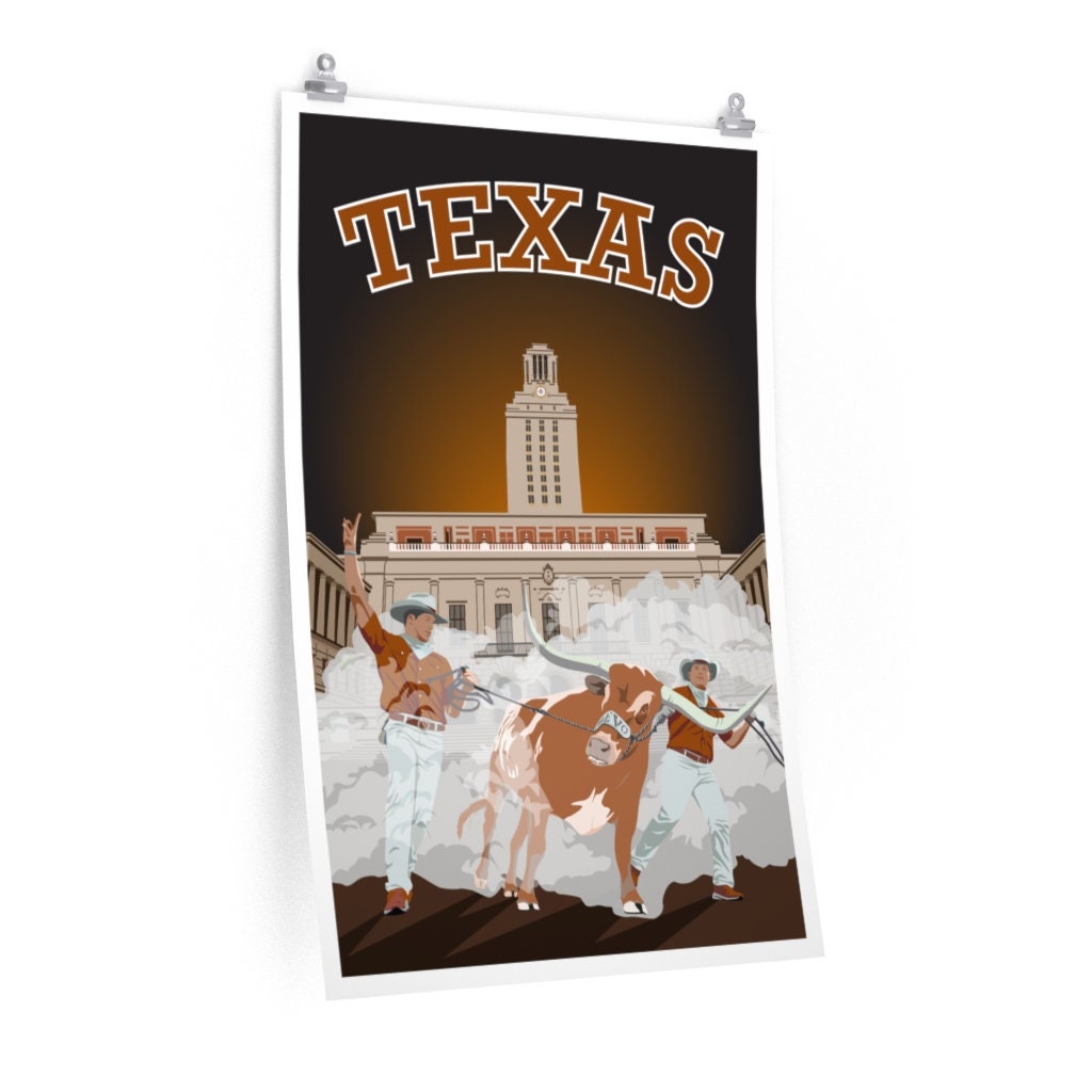 University of Texas Longhorns Retro Poster, Texas Longhorns Burnt ...
