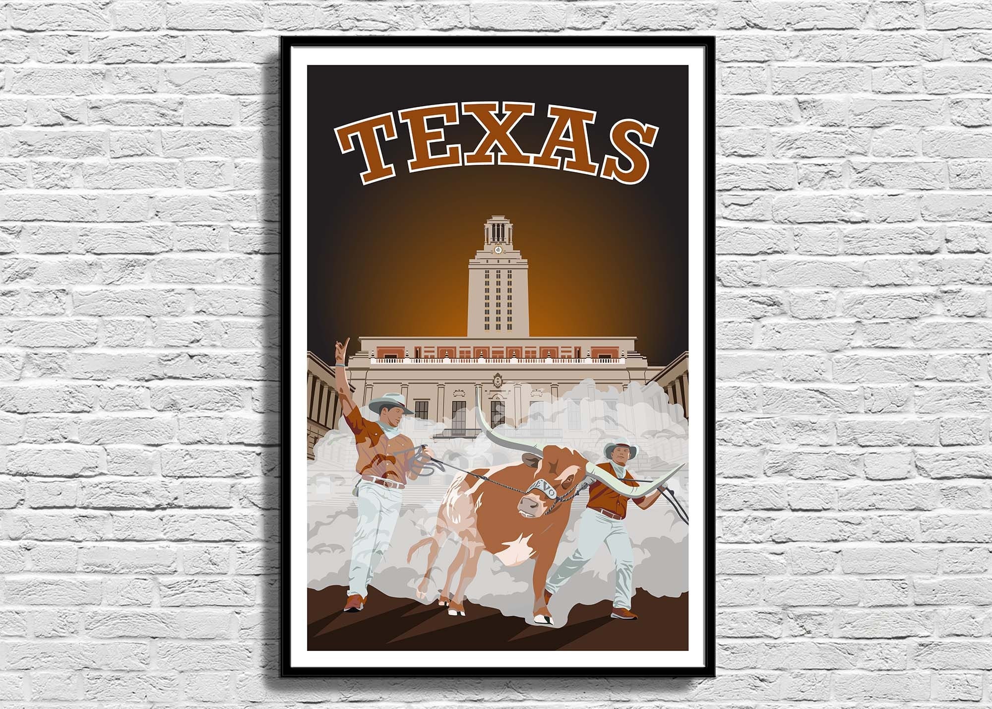 University of Texas Longhorns Retro Poster Texas Longhorns - Etsy