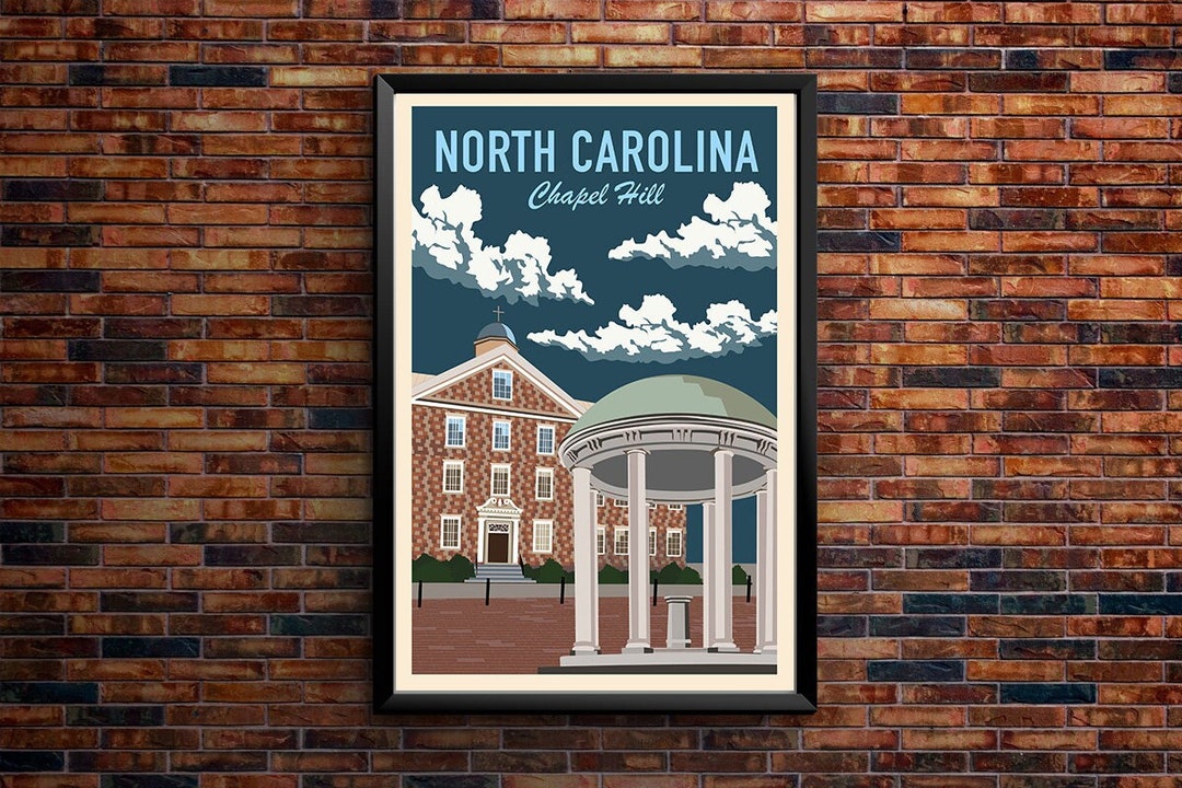 UNC Chapel Hill, Old Well Retro Wall Art, University of North Carolina ...