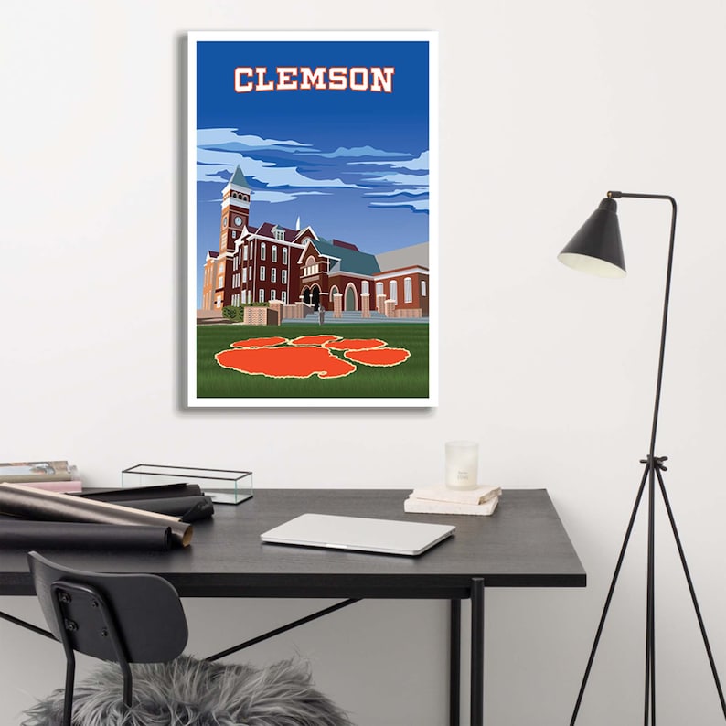 Clemson University Retro Wall Art, Tillman Hall, Clemson Tigers Decor ...