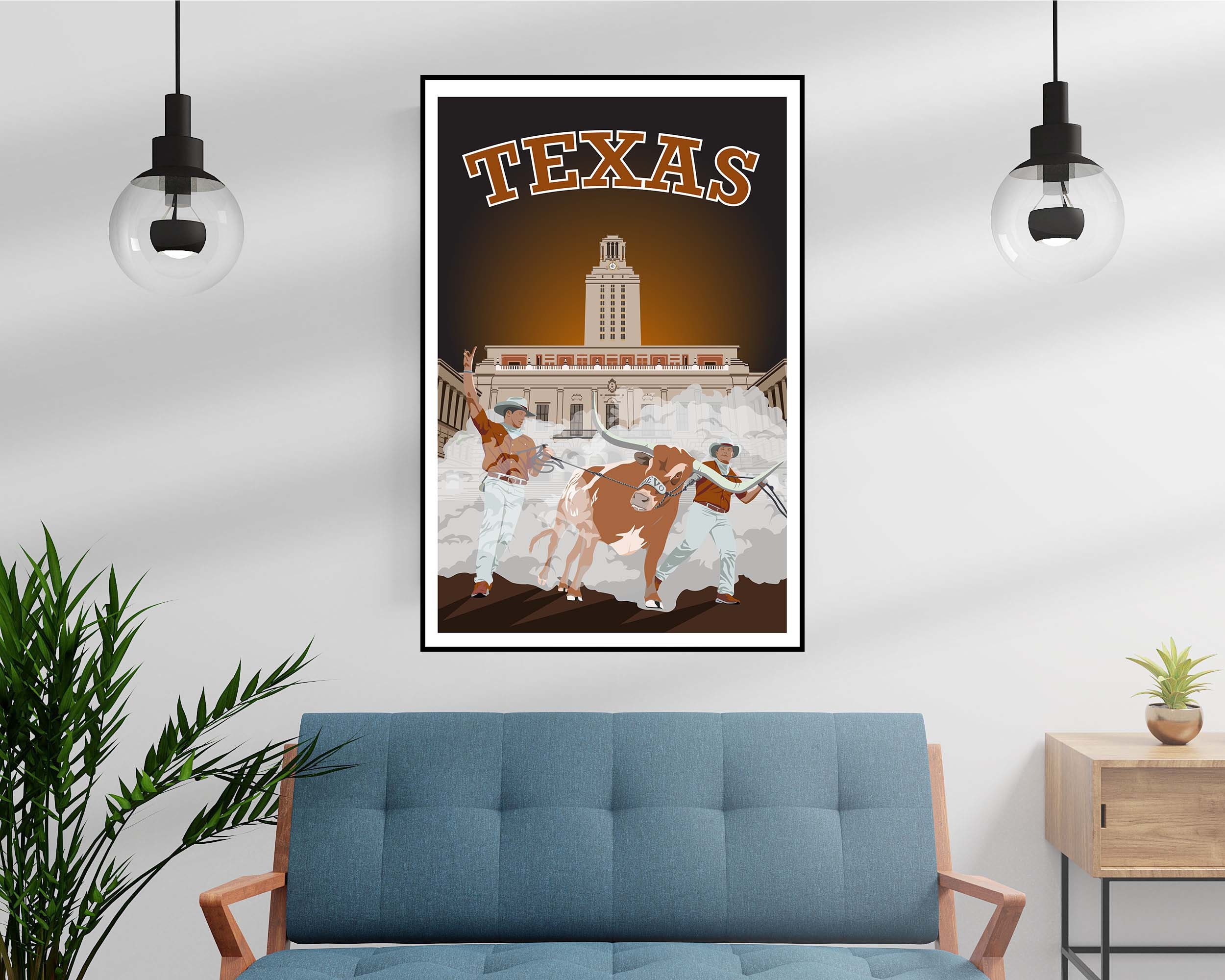 University of Texas Longhorns Retro Poster, Texas Longhorns Burnt ...