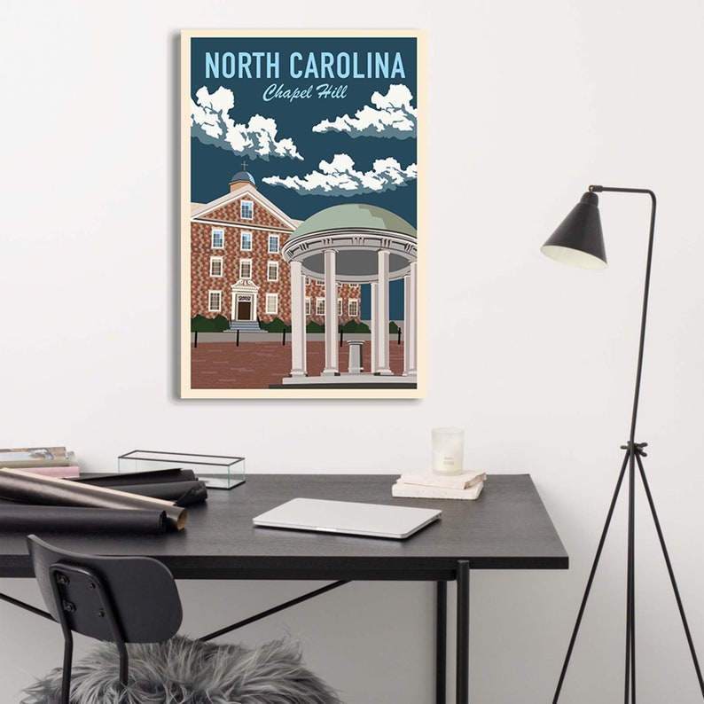 UNC Chapel Hill, Old Well Retro Wall Art, University of North Carolina ...