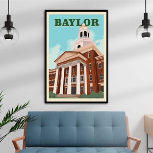 Baylor University Retro Wall Art, Pat Neff Hall Campus, Baylor Bears ...