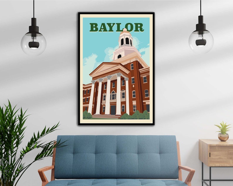 Baylor University Retro Wall Art, Pat Neff Hall Campus, Baylor Bears ...