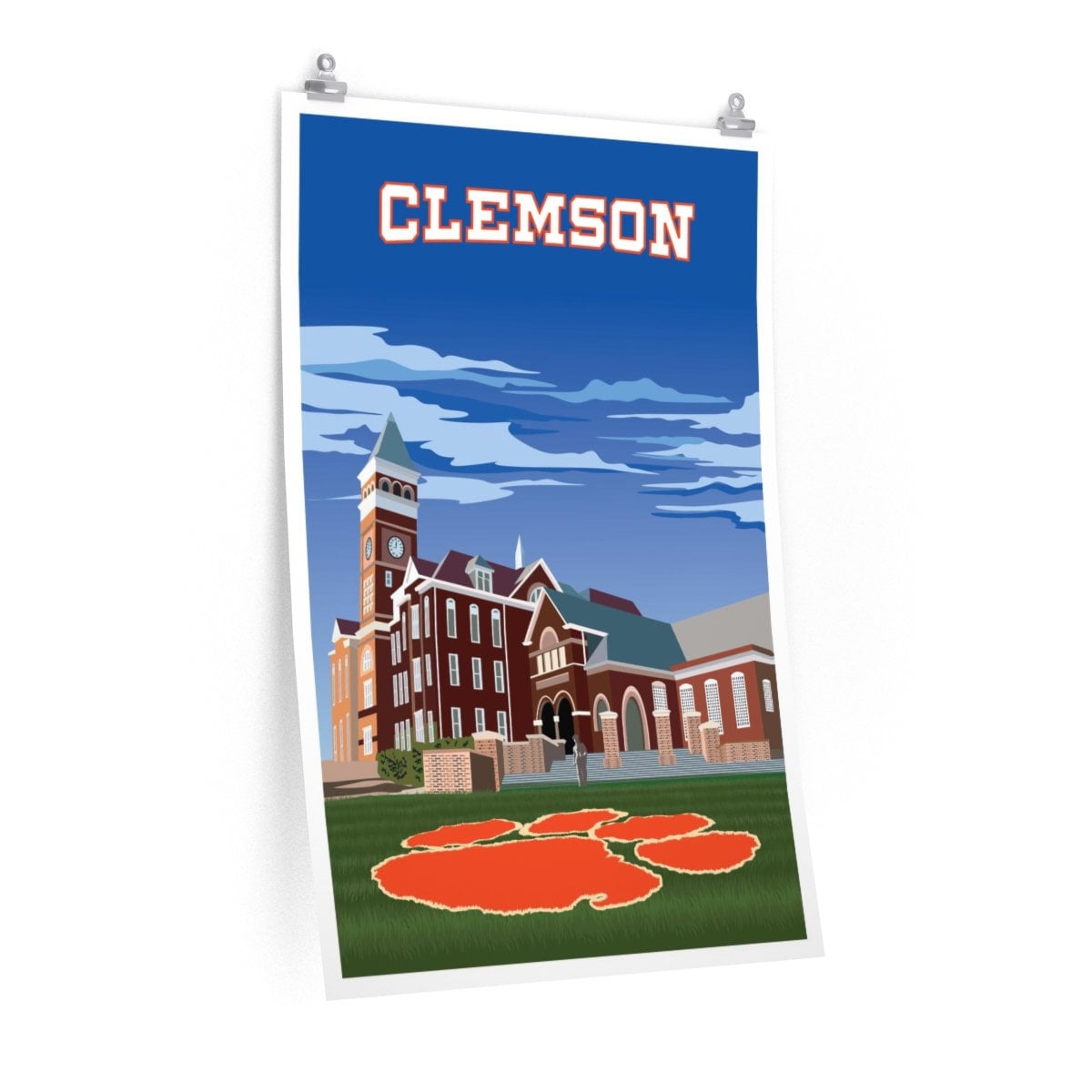 Clemson University Retro Wall Art, Tillman Hall, Clemson Tigers Decor ...