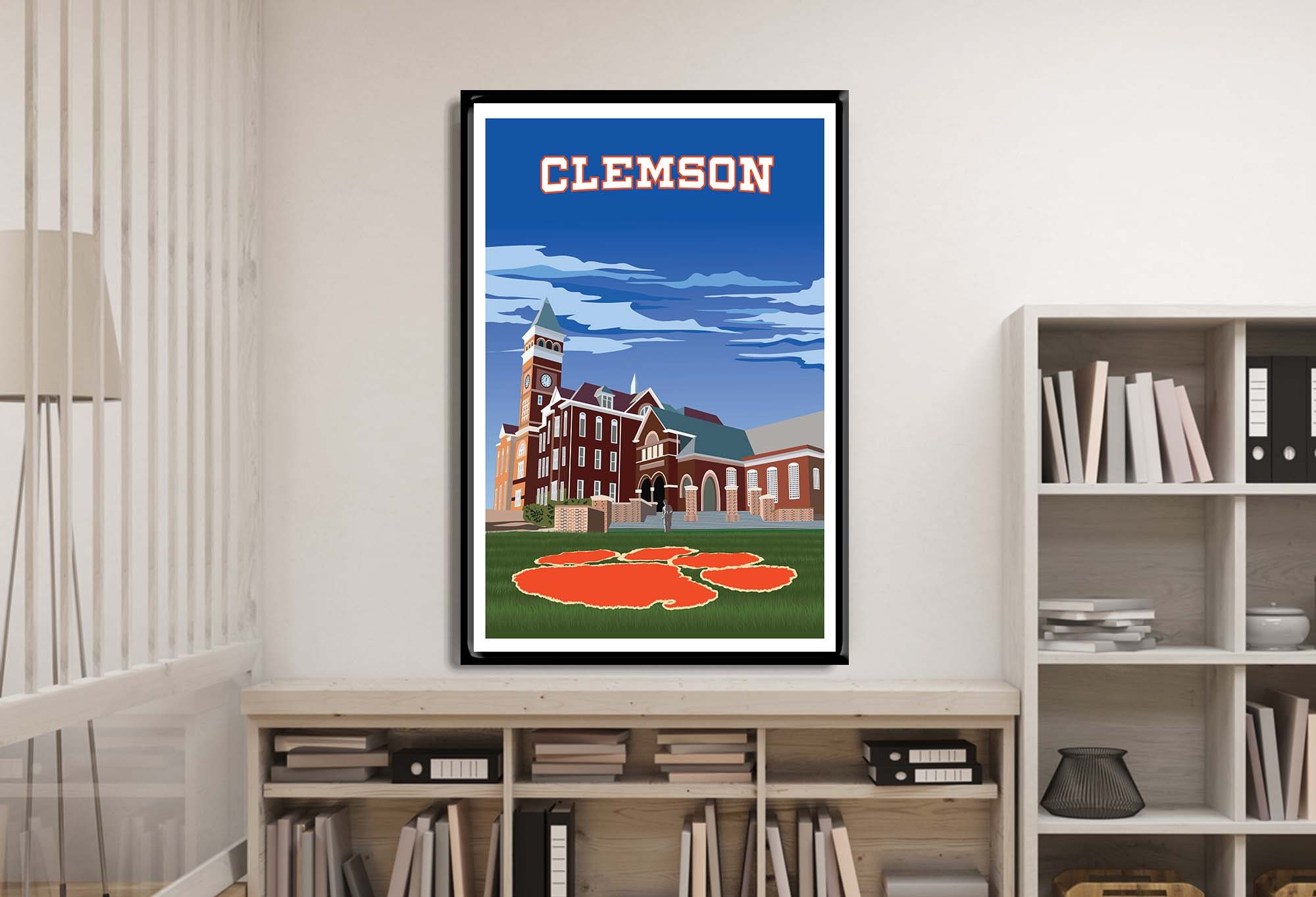 Clemson University Retro Wall Art, Tillman Hall, Clemson Tigers Decor ...