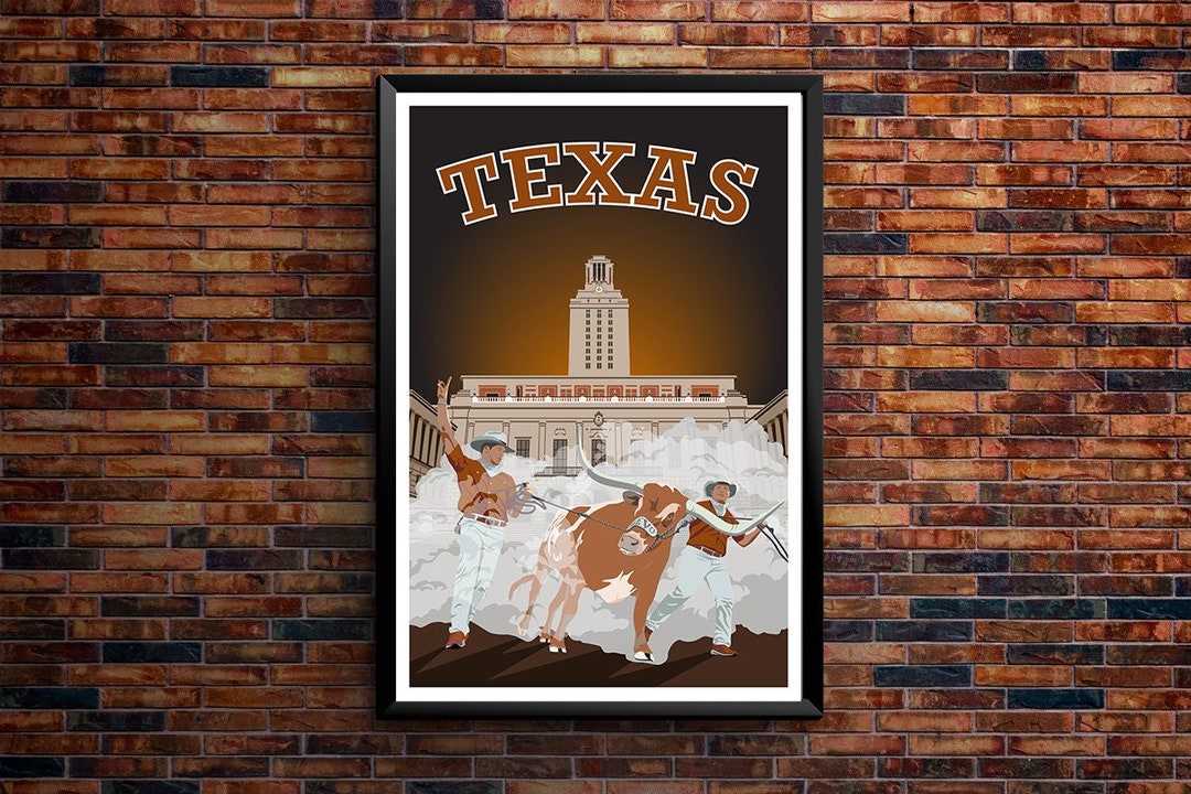 University of Texas Longhorns Retro Poster, Texas Longhorns Burnt ...
