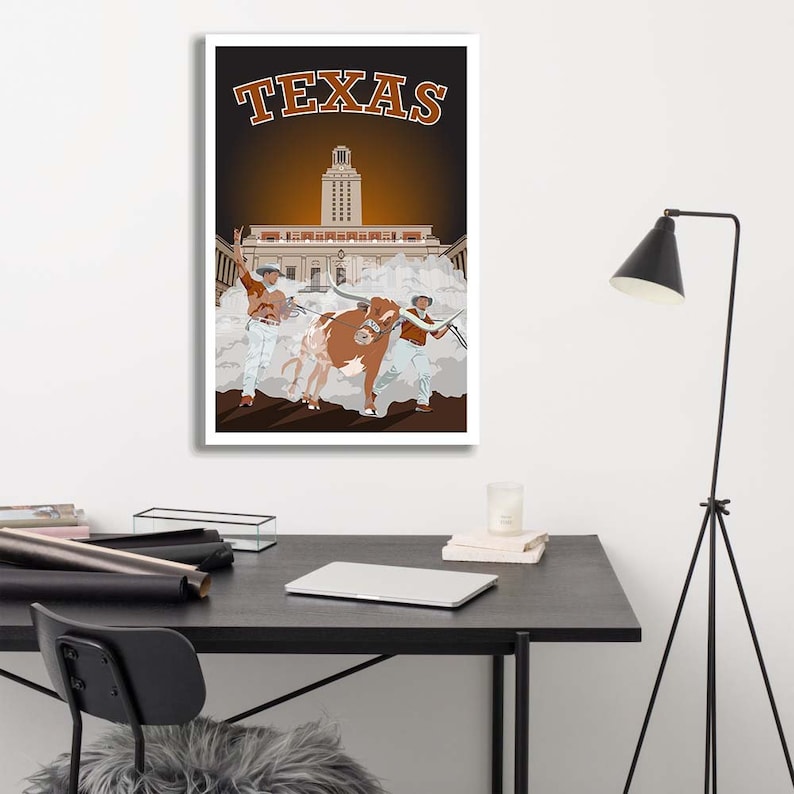 University of Texas Longhorns Retro Poster, Texas Longhorns Burnt ...