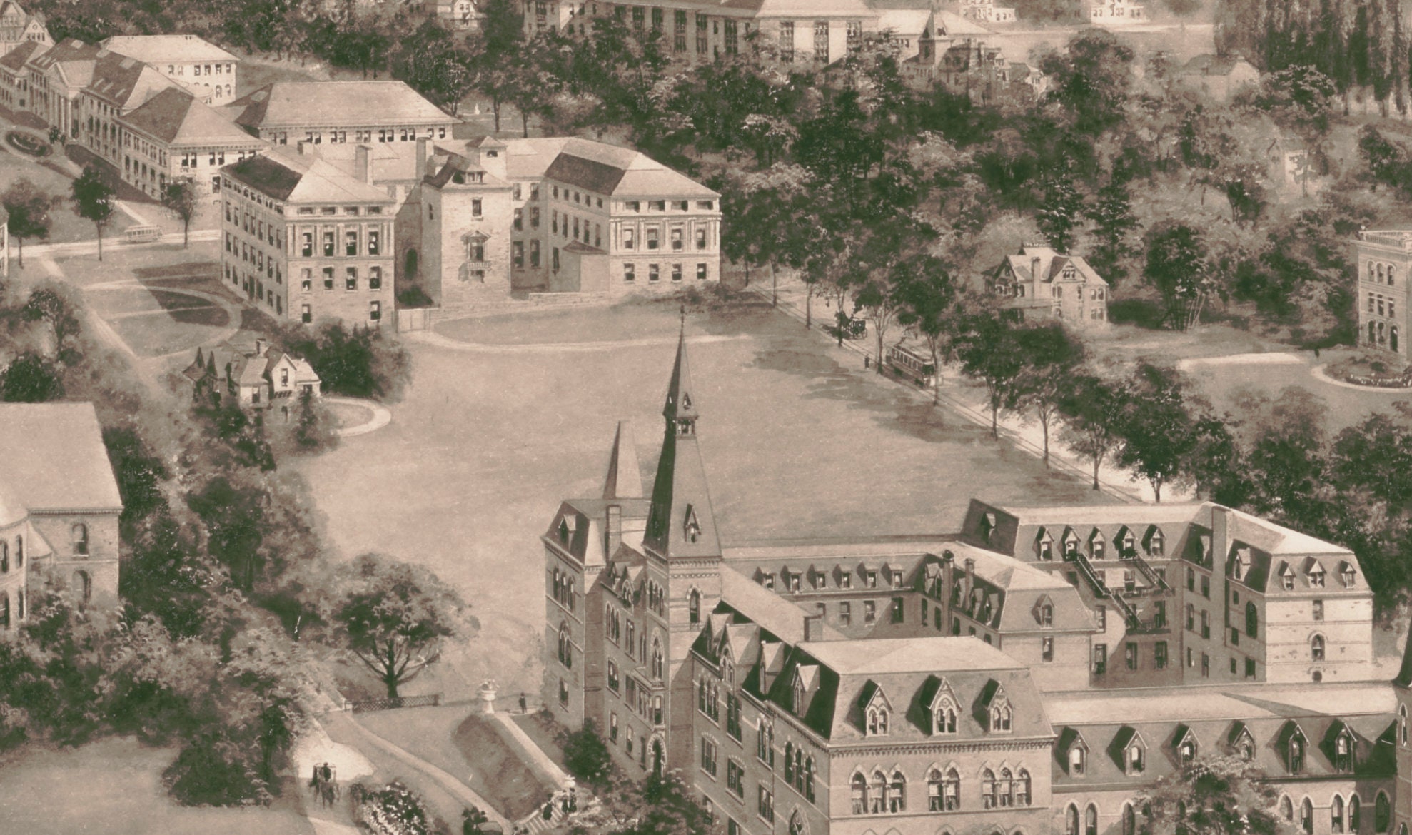 Cornell University Campus Panorama, Vintage 1900s Lithograph Replica ...