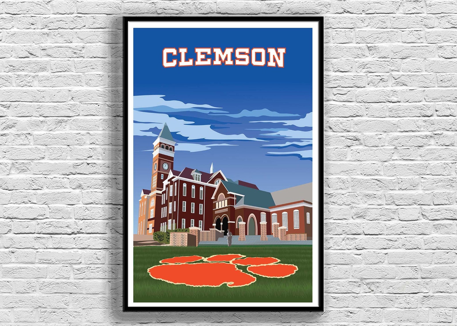 Clemson University Retro Wall Art, Tillman Hall, Clemson Tigers Decor ...