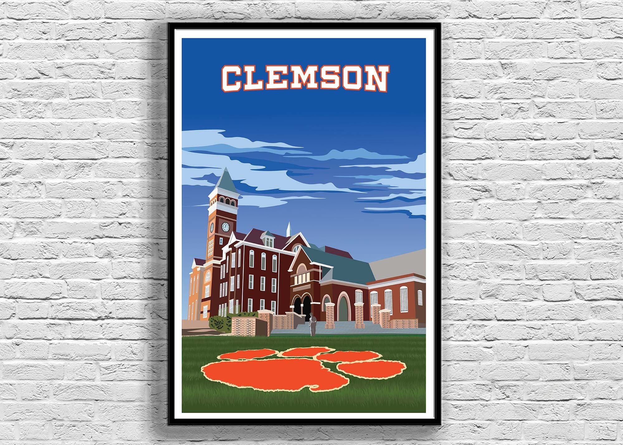 Clemson University Retro Wall Art, Tillman Hall, Clemson Tigers Decor ...