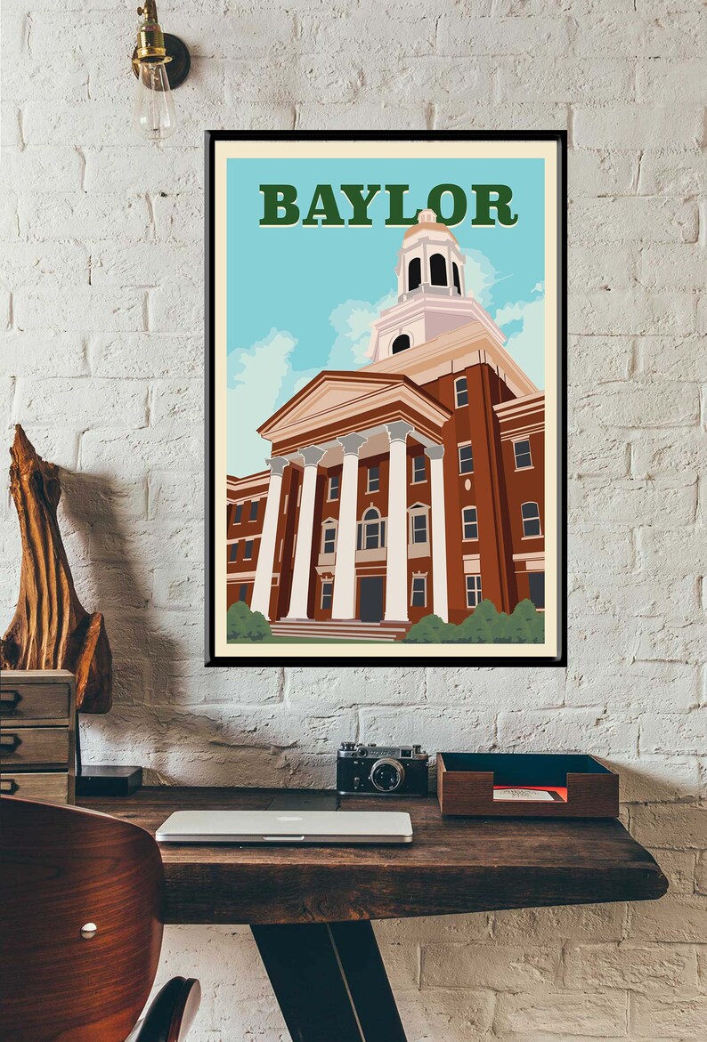 Baylor University Retro Wall Art, Pat Neff Hall Campus, Baylor Bears ...