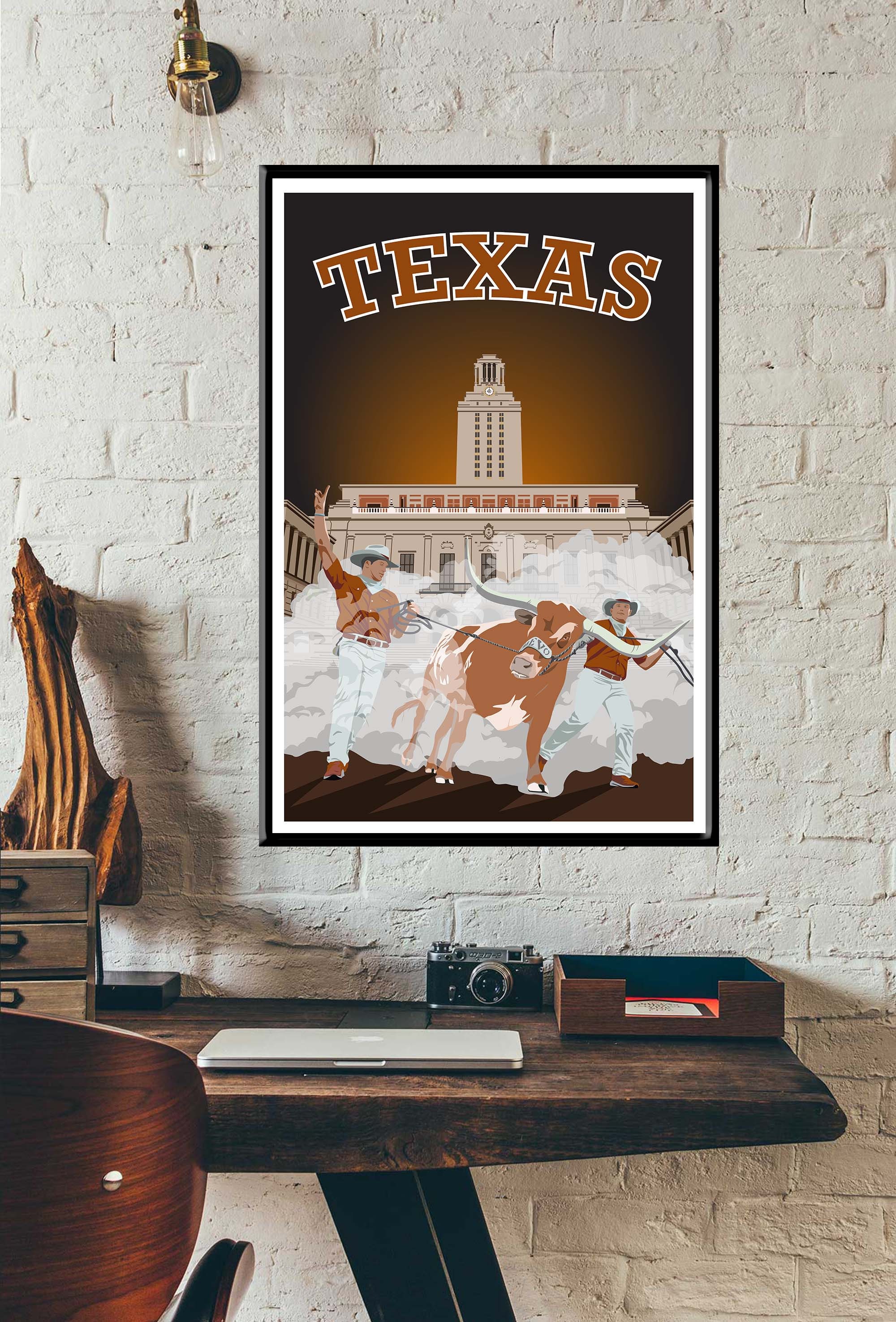 University of Texas Longhorns Retro Poster, Texas Longhorns Burnt ...