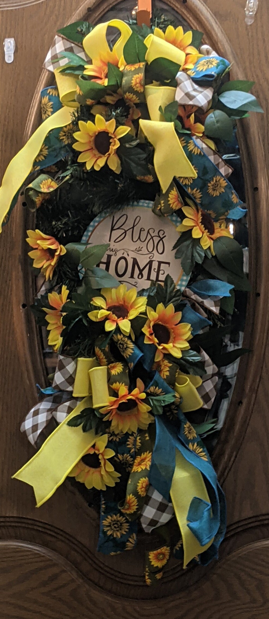 Bless This Home Sunflower Designer Swag, Handmade Fall Décor, Yellow ...